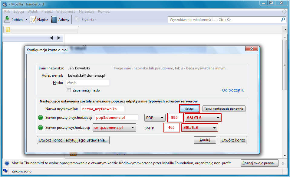 Mozilla Thunderbird 3.x - konfiguracja programu pocztowego