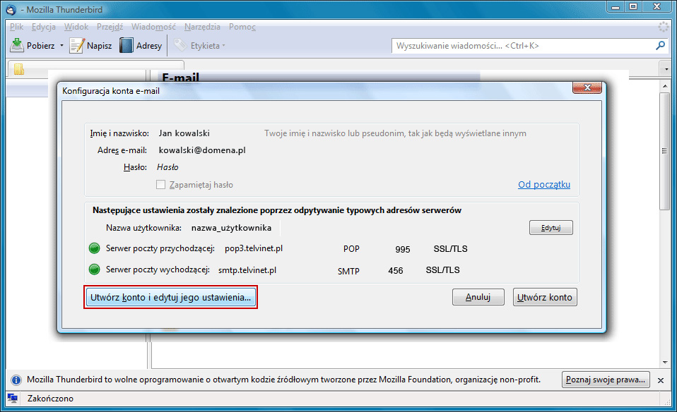 Mozilla Thunderbird 3.x - konfiguracja programu pocztowego