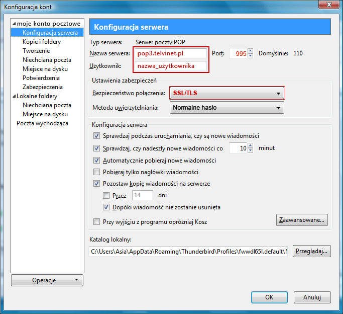 Mozilla Thunderbird 3.x - konfiguracja programu pocztowego